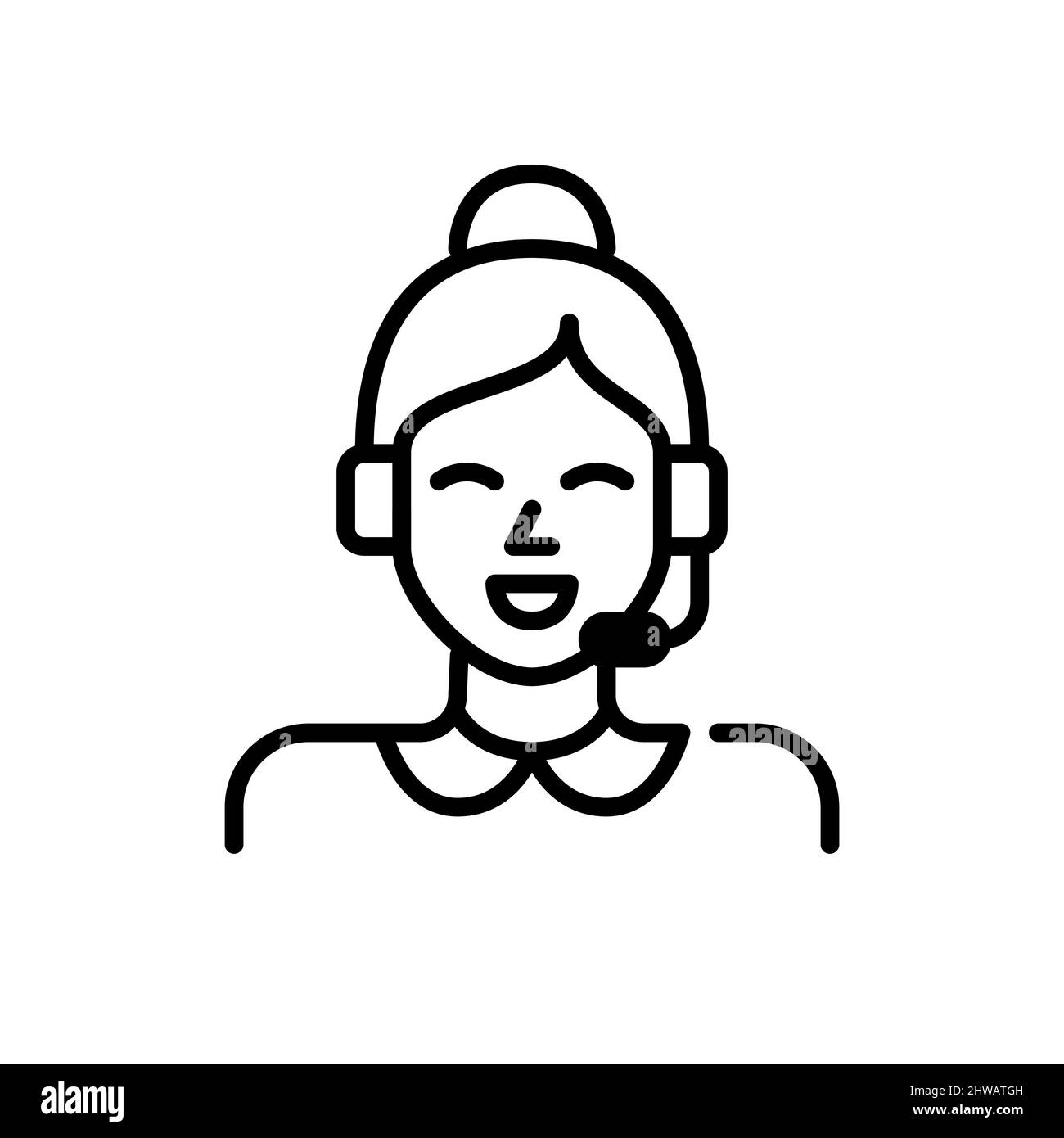 Cute young girl with a headset working at customer support. Pixel ...