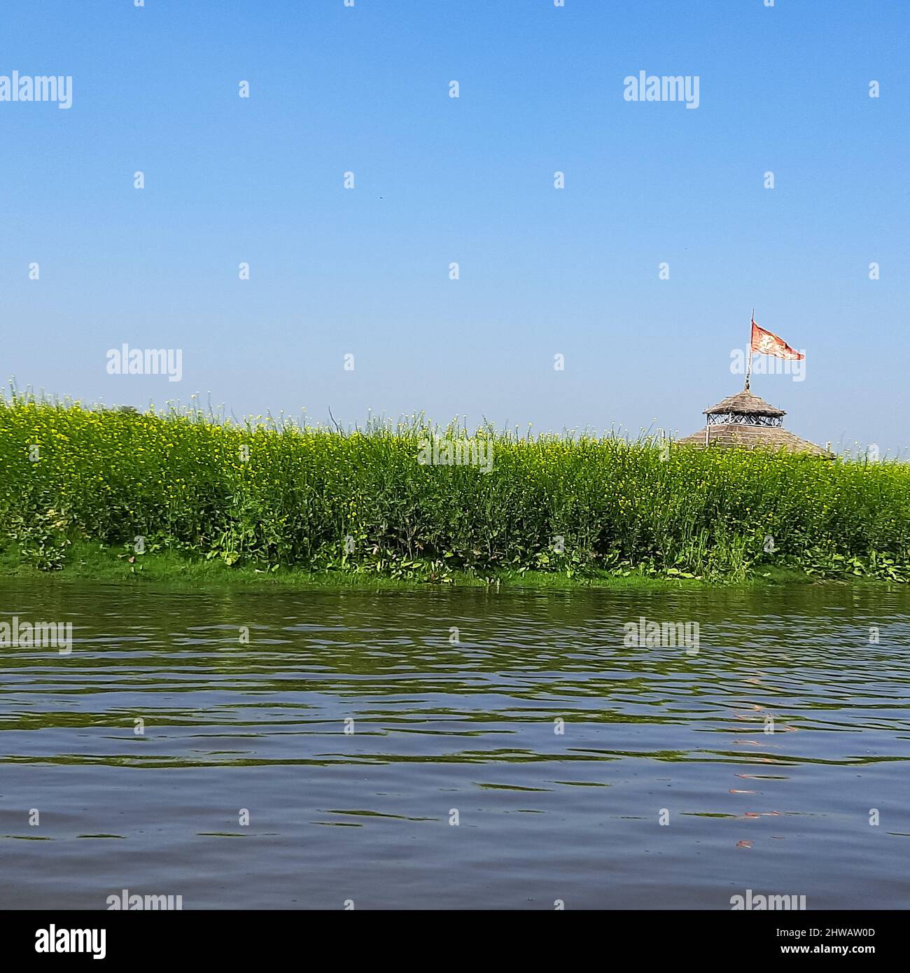 Yamuna River view from the boat in the day at Vrindavan, Krishna temple ...