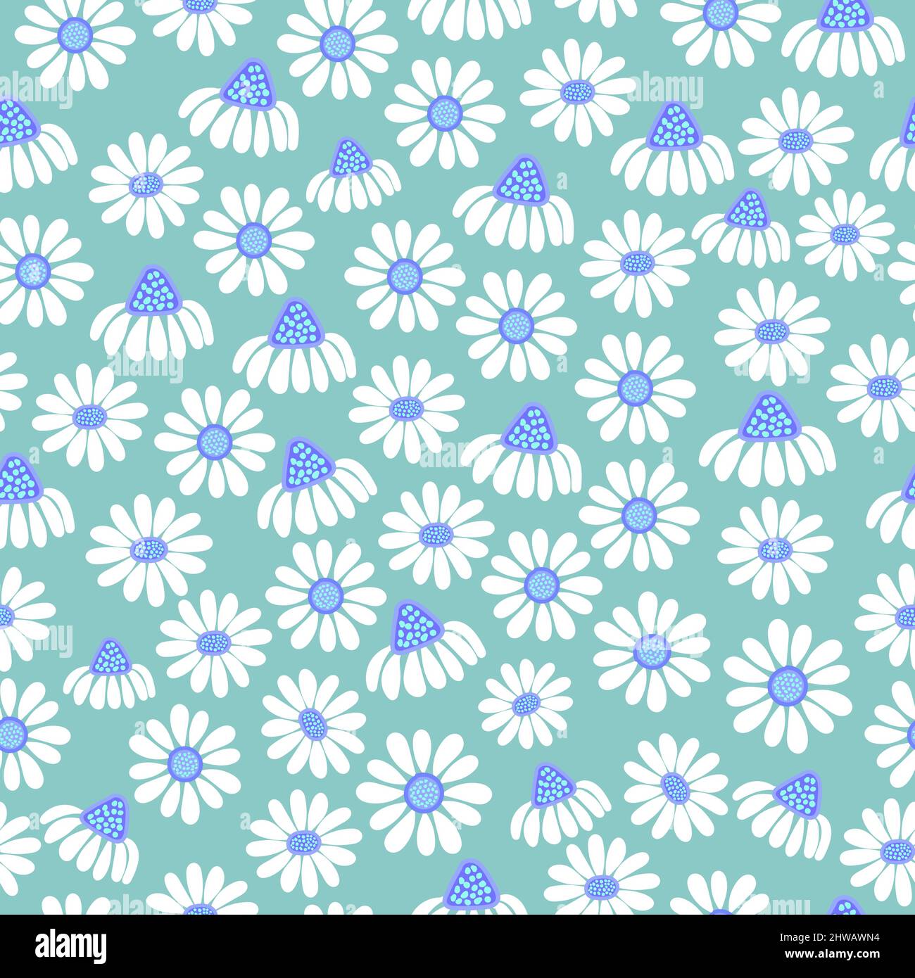 Elegant trendy vector seamless pattern design of hand drawn common daisy flower for textile and ...