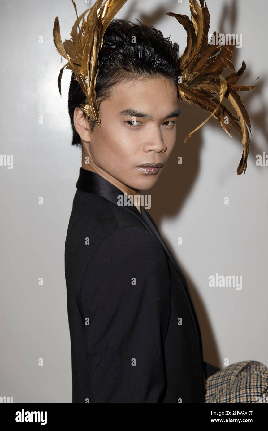 Paris, France. 03rd Mar, 2022. Model Jérémy Bellet poses before “Fly to ...