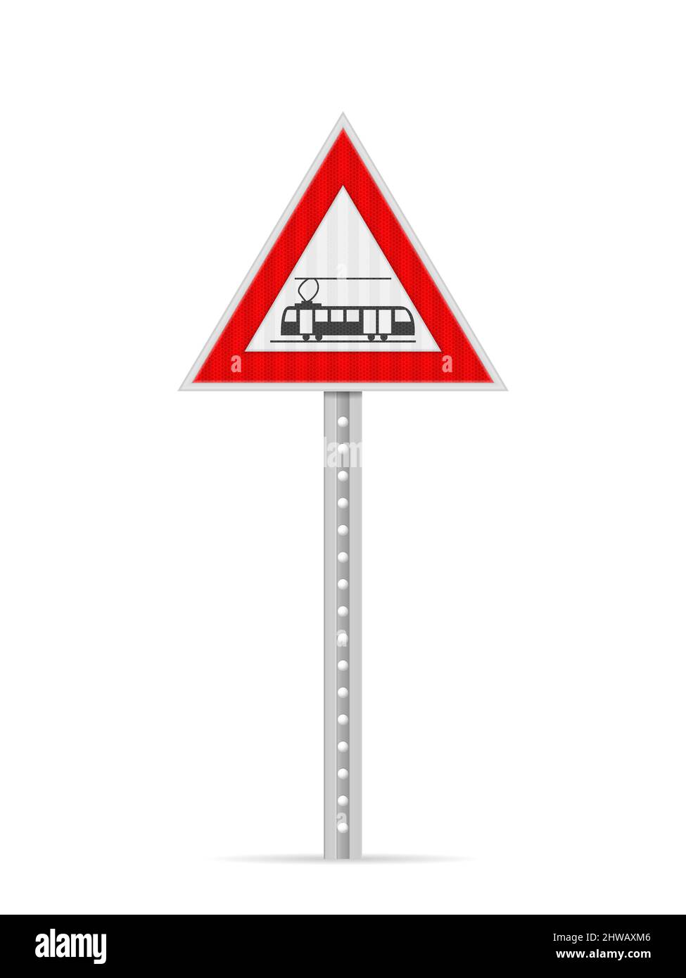 Tram crossing road sign on a white background. Vector illustration ...