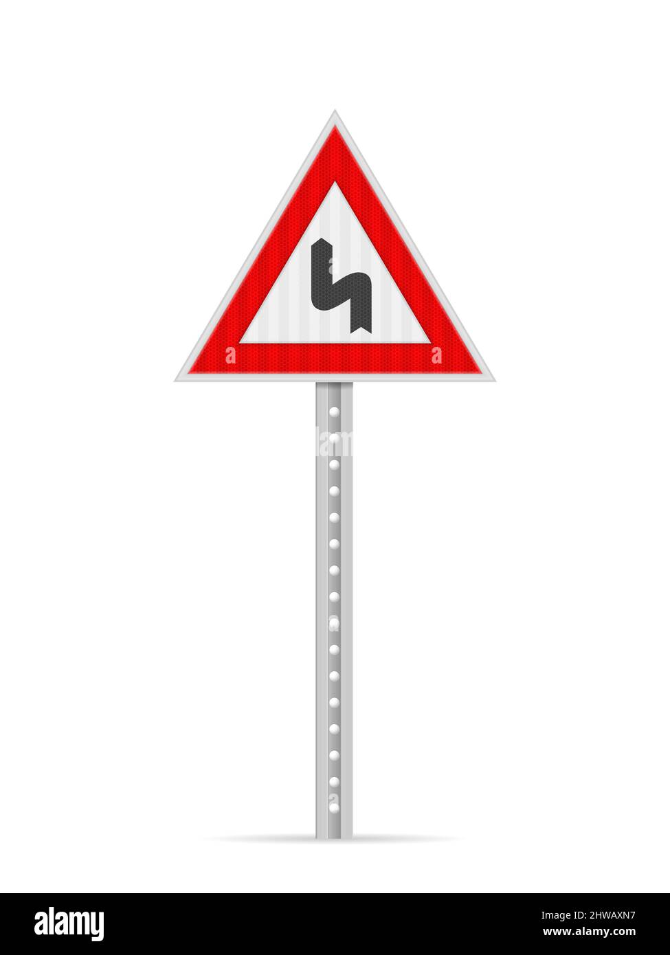 Double curve road sign on a white background. Vector illustration Stock ...