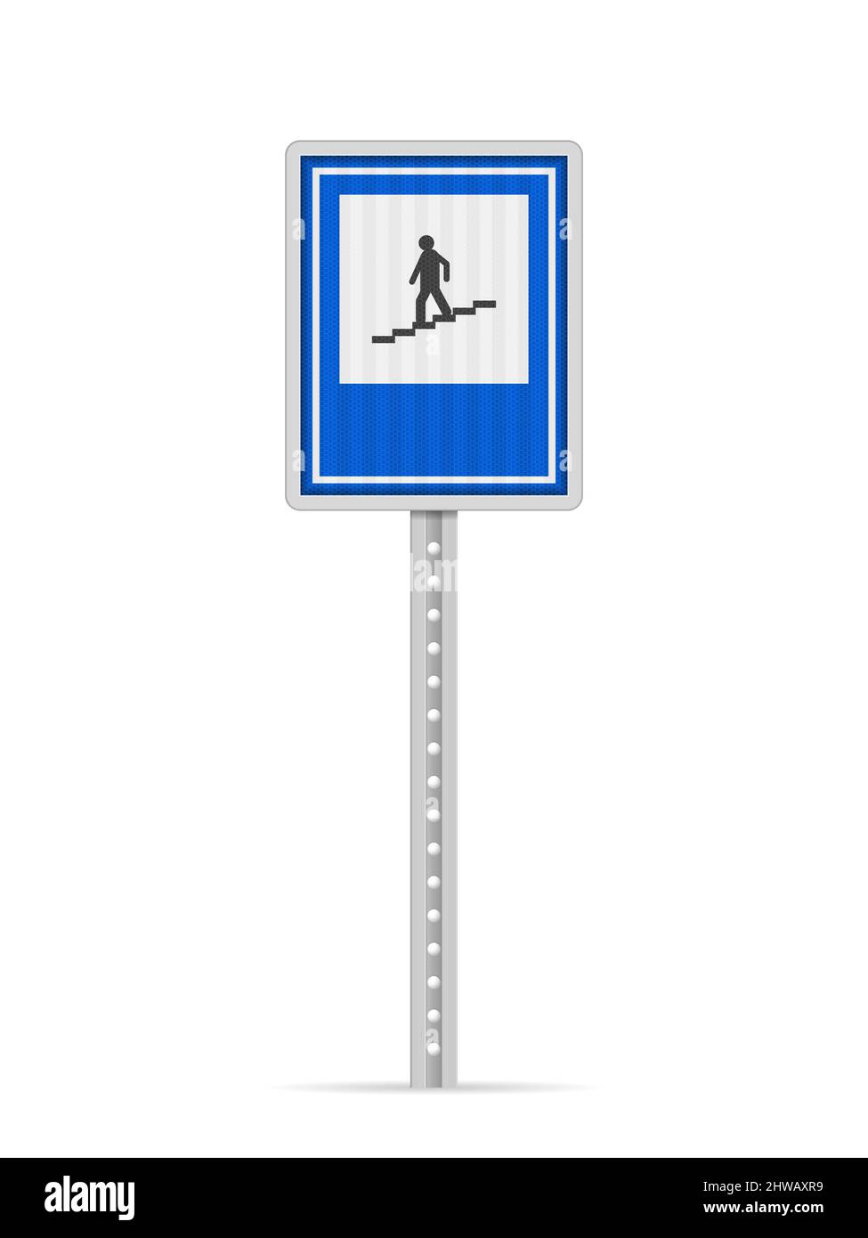 Pedestrian underpass or overpass road sign on a white background ...