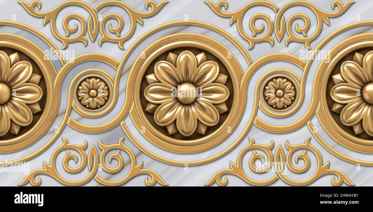 3D Golden flower marble wall tiles design, Print in Ceramic Industries ...