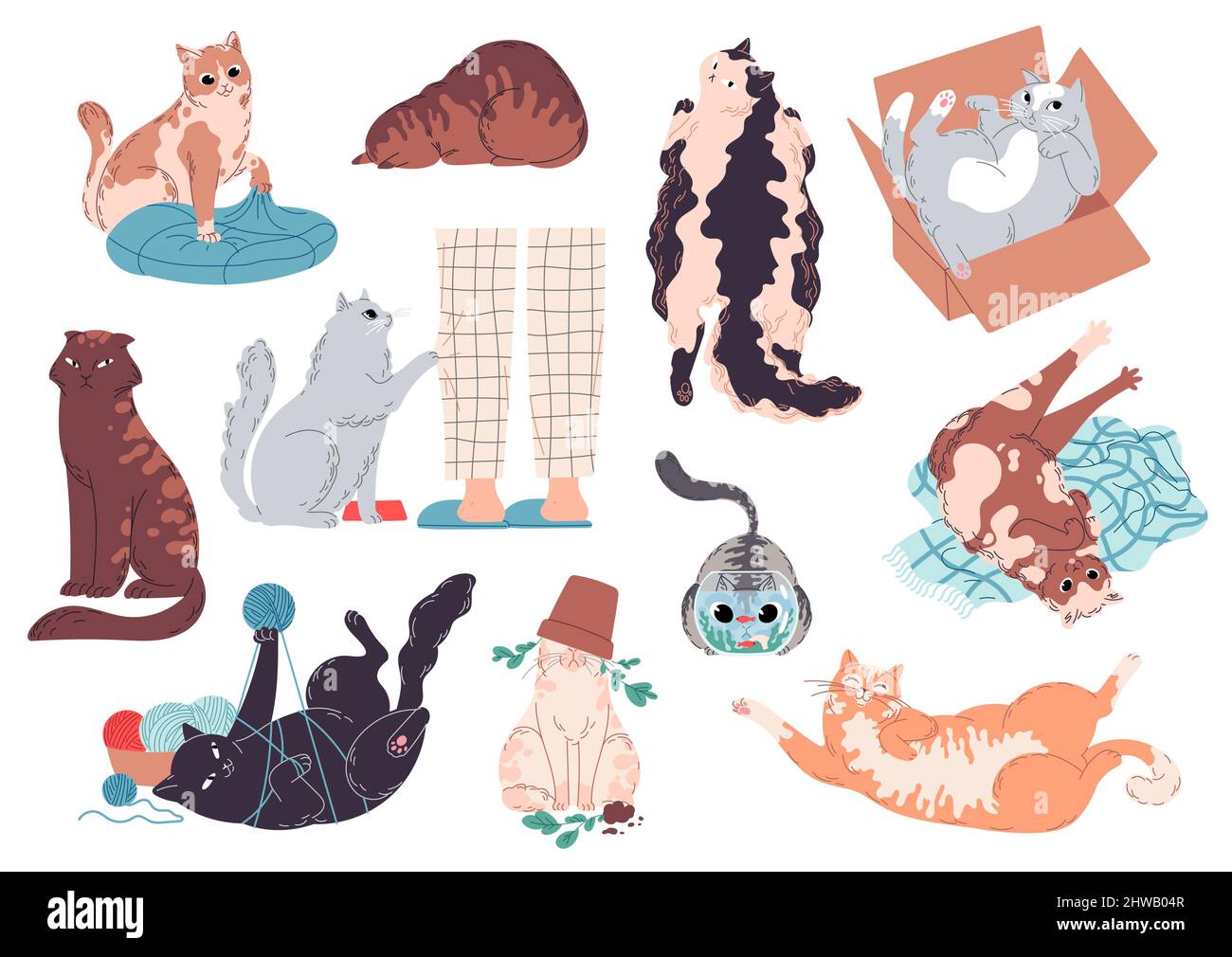 Set of cute and funny cats Vector illustration Stock Vector Image & Art ...