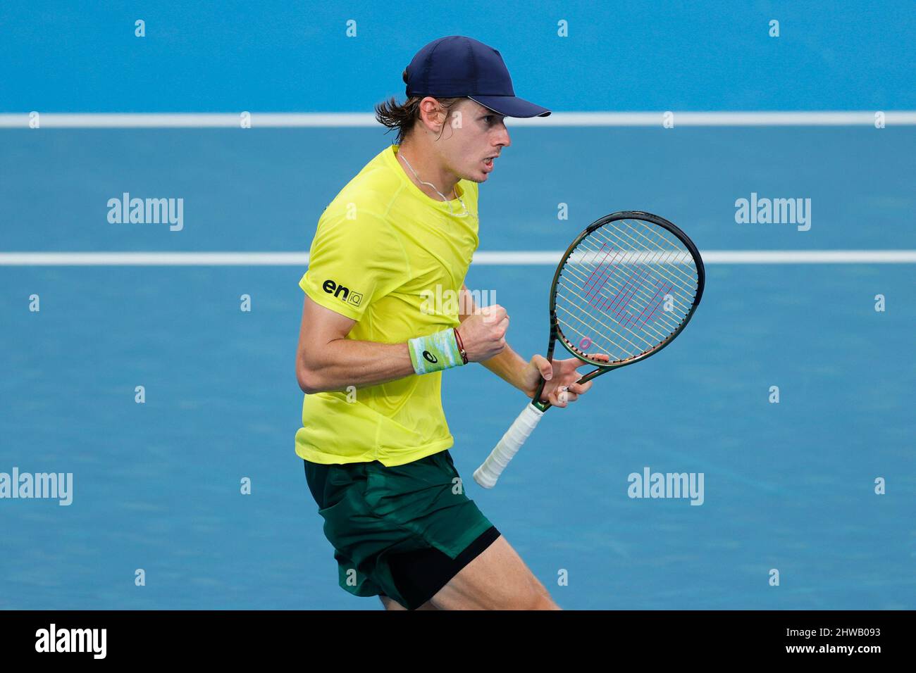 Sydney, Australia. 05th Mar, 2022. Alex de Minaur of Australia reacts ...
