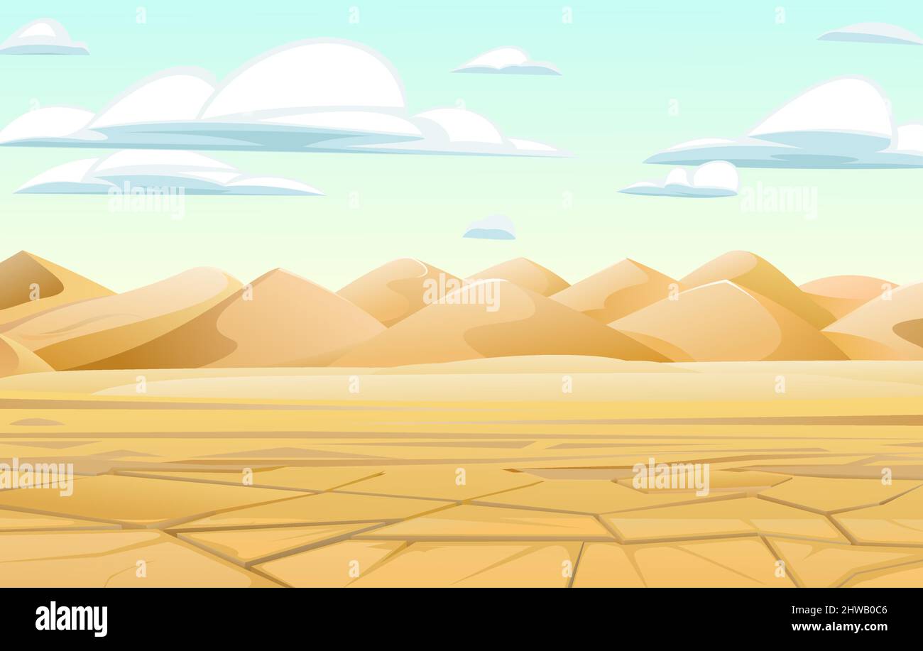 Drought cracked desert land. Wind turbines generate electricity ...