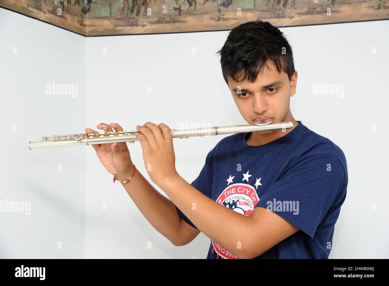 Mumbai Aug 17 2018 Indian Asian young flute music playing professional ...
