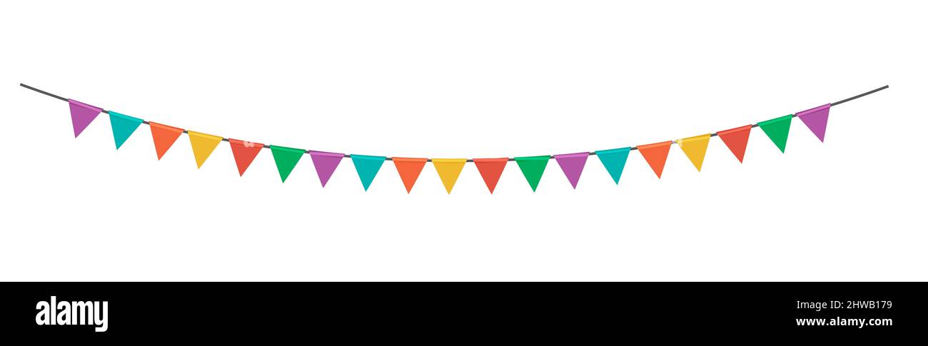 Triangle party flag garland isolated on white background. Illustration ...