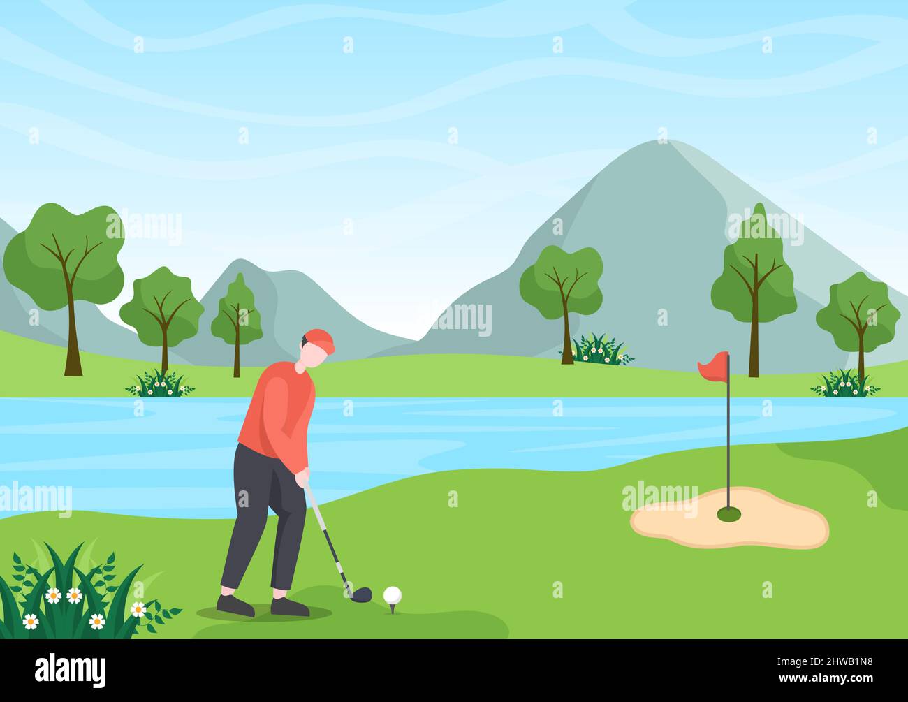 Playing Golf Sport with Flags, Sand Ground, Sand Bunker and Equipment ...