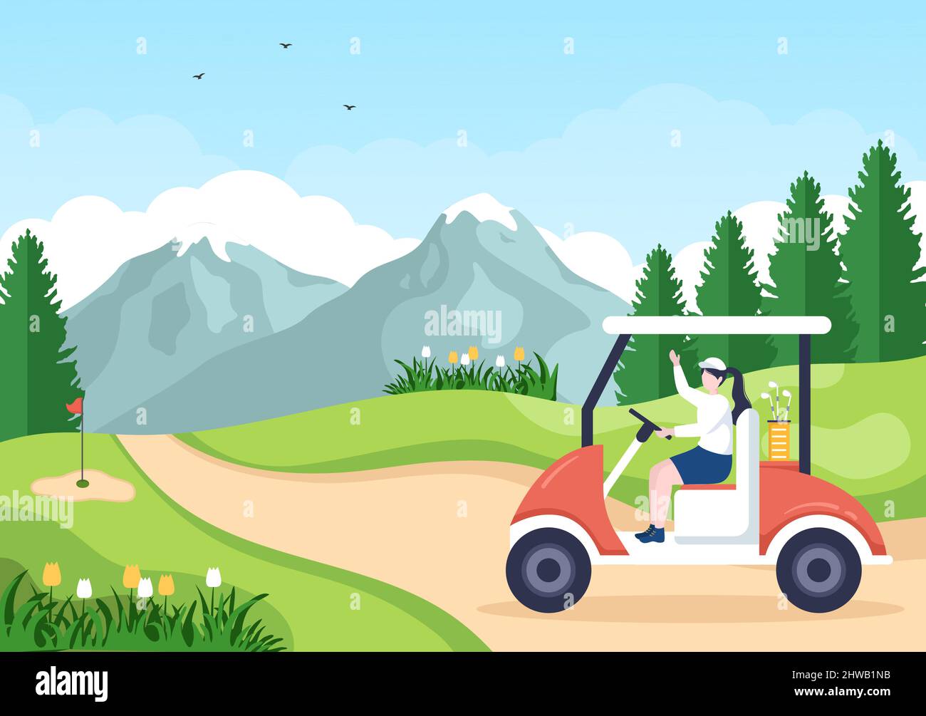 Playing Golf Sport with Flags, Sand Ground, Sand Bunker and Equipment ...