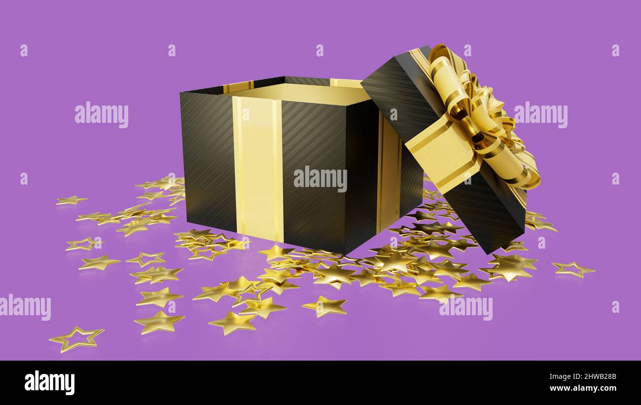 decorated opened gift with gold stars for black friday sell-out ...