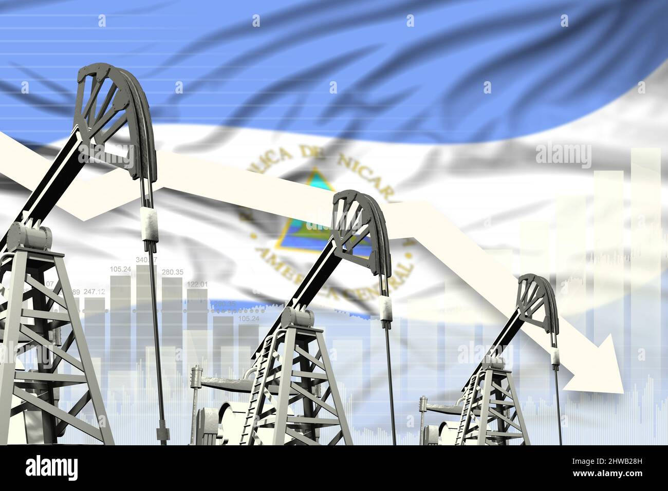 Nicaragua oil industry concept, industrial illustration - lowering down ...