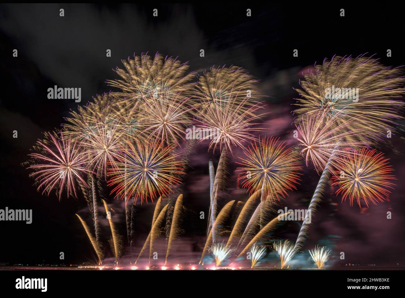 Fantastic Multicolor Firework Celebration from the big boat over the ...