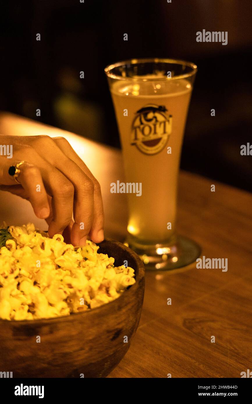 Half Pint of Toit Tint-In-Wit Beer along with Popcorn at Toit Brewpub ...