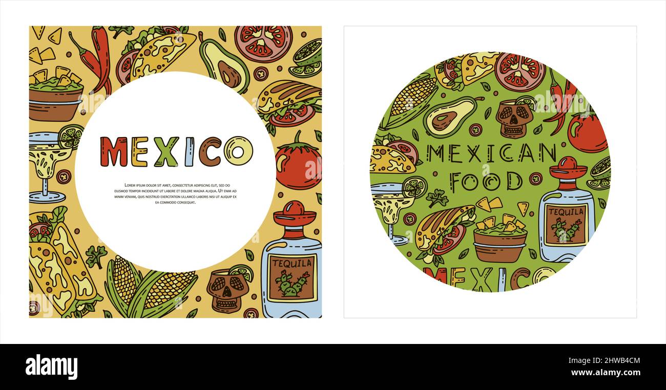 Mexican cuisine, vector doodle food banner. National spicy food, fast ...