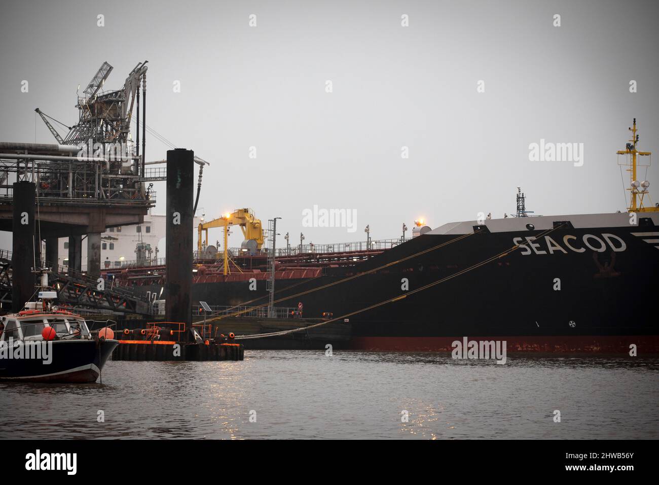 The German flagged tanker Seacod, berthed at the Tranmere Oil Terminal ...