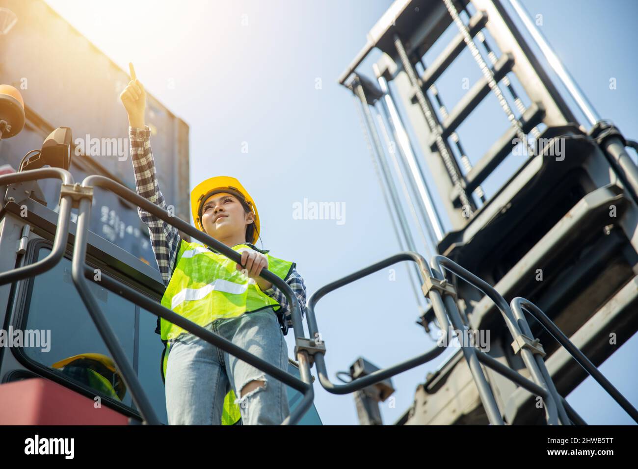 engineer manager up on top and check project Stock Photo - Alamy