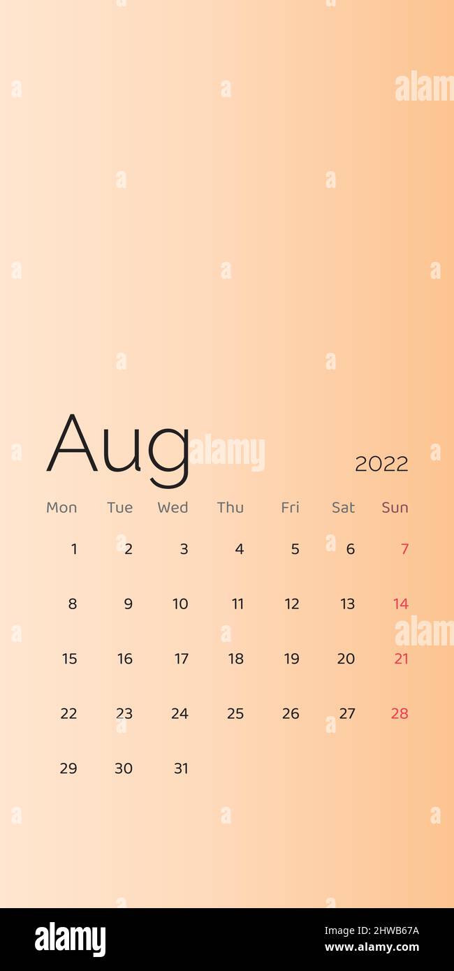 August 2022 calendar planner set for template corporate design week ...