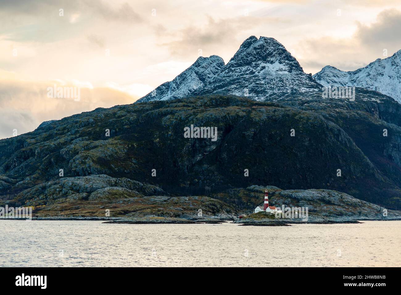 Lighthouse in Norway, near from Bodø. a storm front moves in over the ...