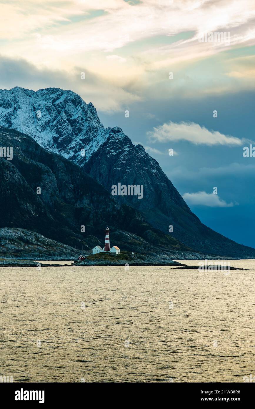 Lighthouse in Norway, near from Bodø. a storm front moves in over the ...