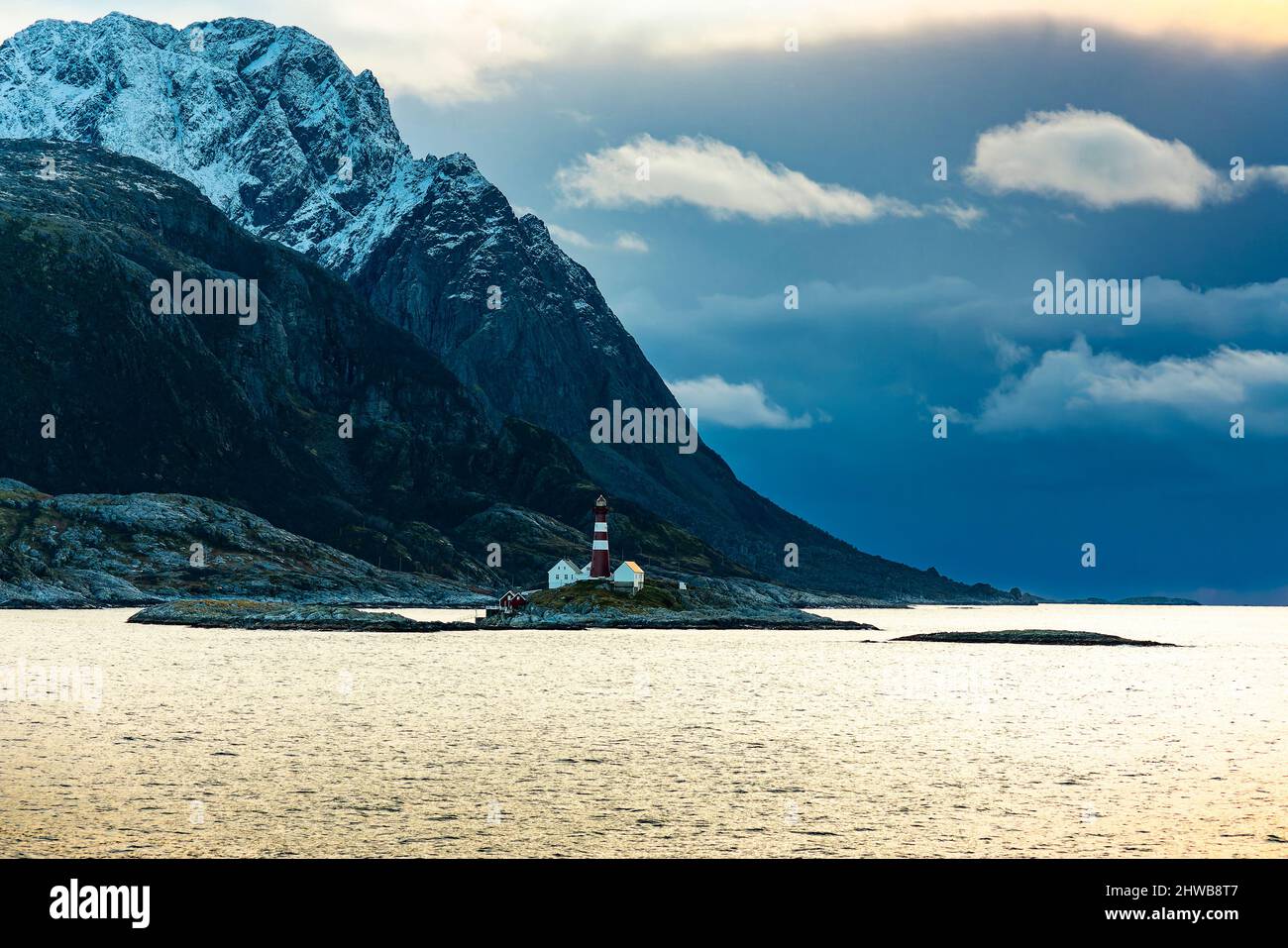 Lighthouse in Norway, near from Bodø. a storm front moves in over the ...