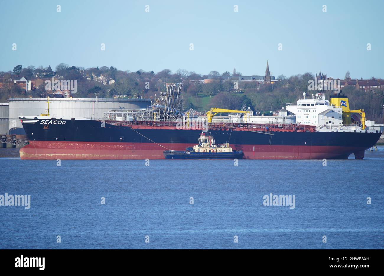 The German flagged Seacod oil tanker which is moored at Birkenhead ...