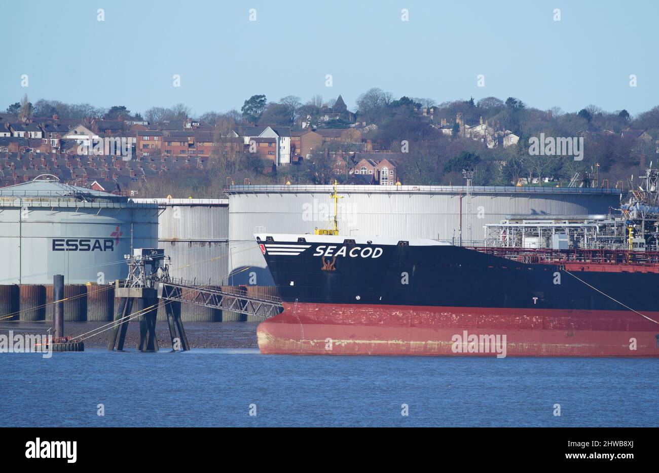 The German flagged Seacod oil tanker which is moored at Birkenhead ...