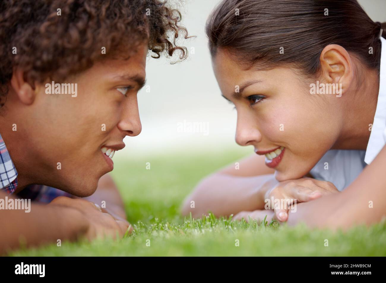 We see eye to eye. Shot of a happy young couple gazing into each others ...