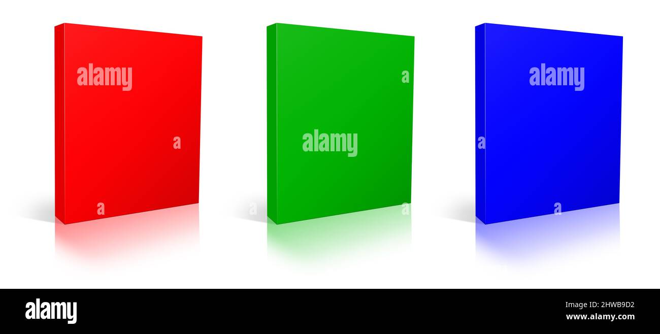 Three RGB Software Boxes blank template red, green and blue for ...
