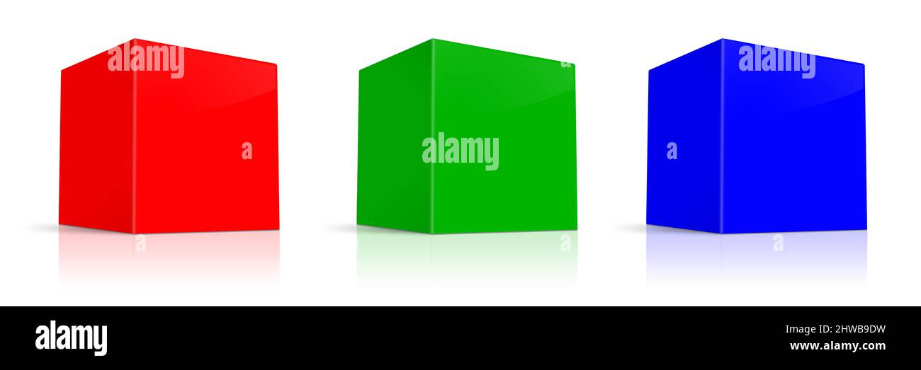 Three RGB Software Boxes blank template red, green and blue for ...