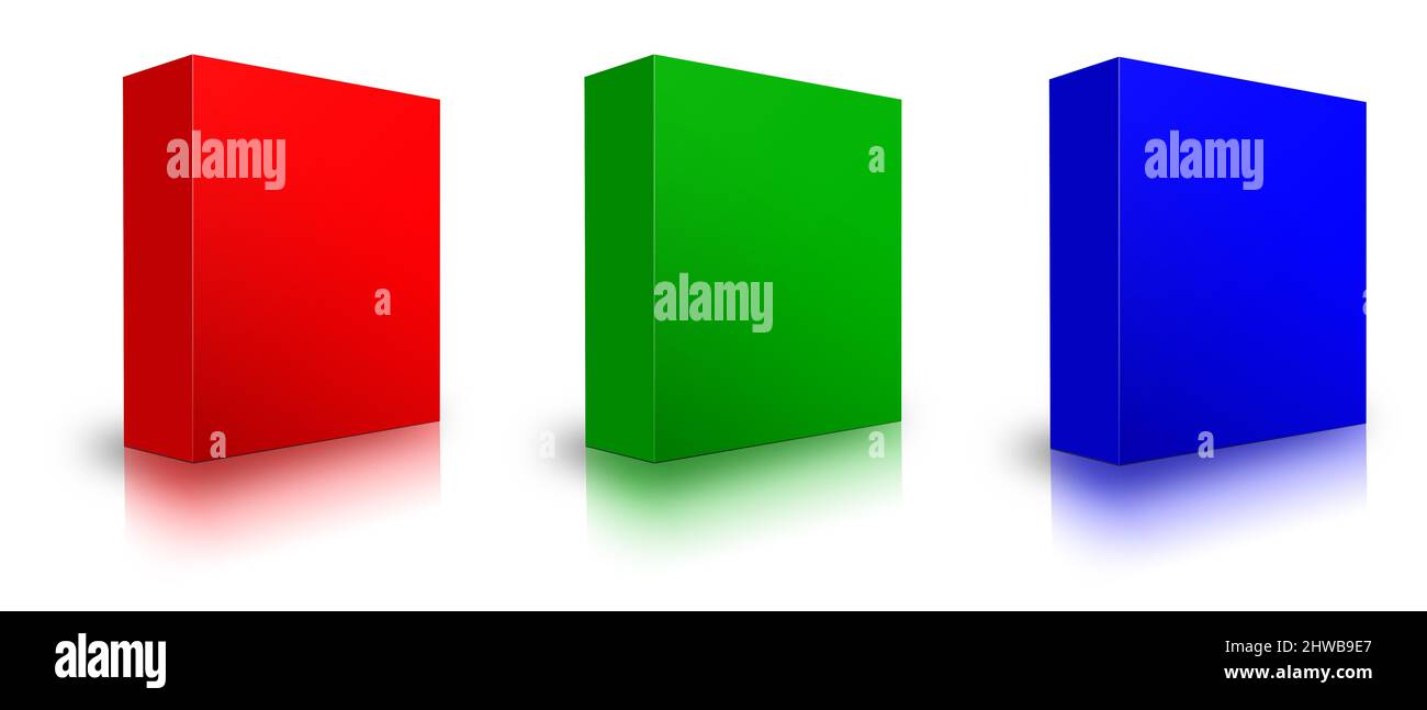 Three RGB Software Boxes blank template red, green and blue for ...
