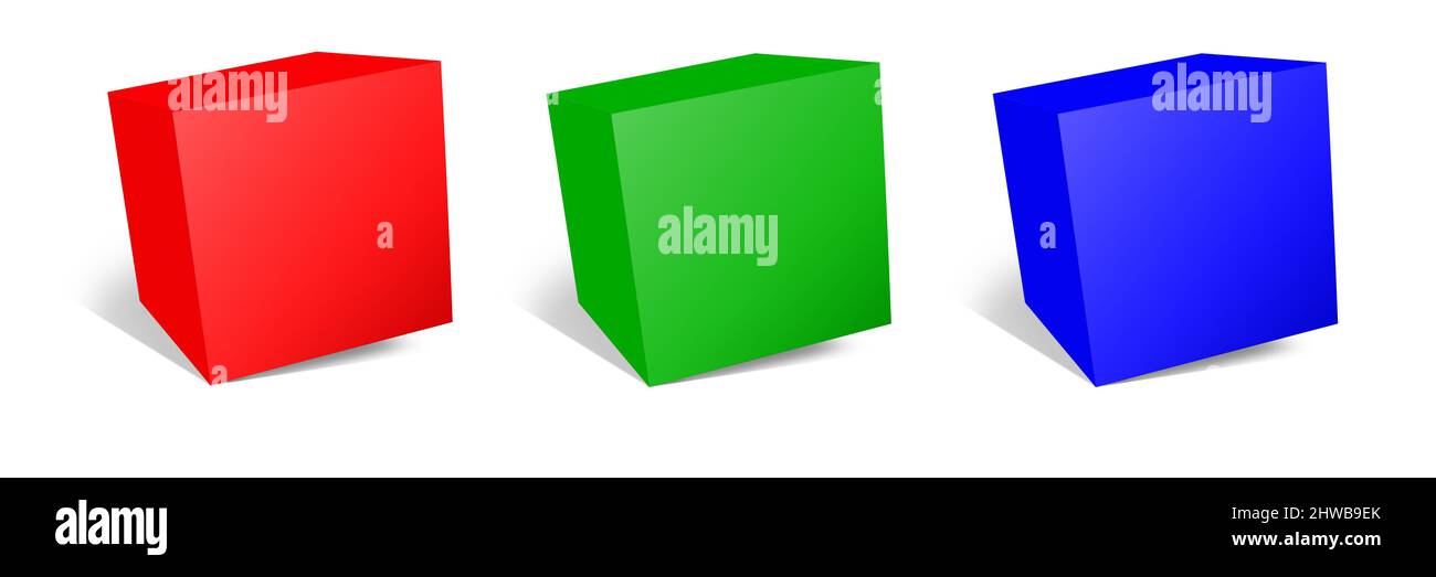 Three RGB Software Boxes blank template red, green and blue for ...