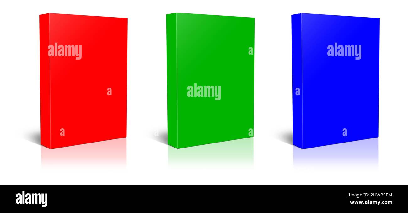 Three RGB Software Boxes blank template red, green and blue for ...