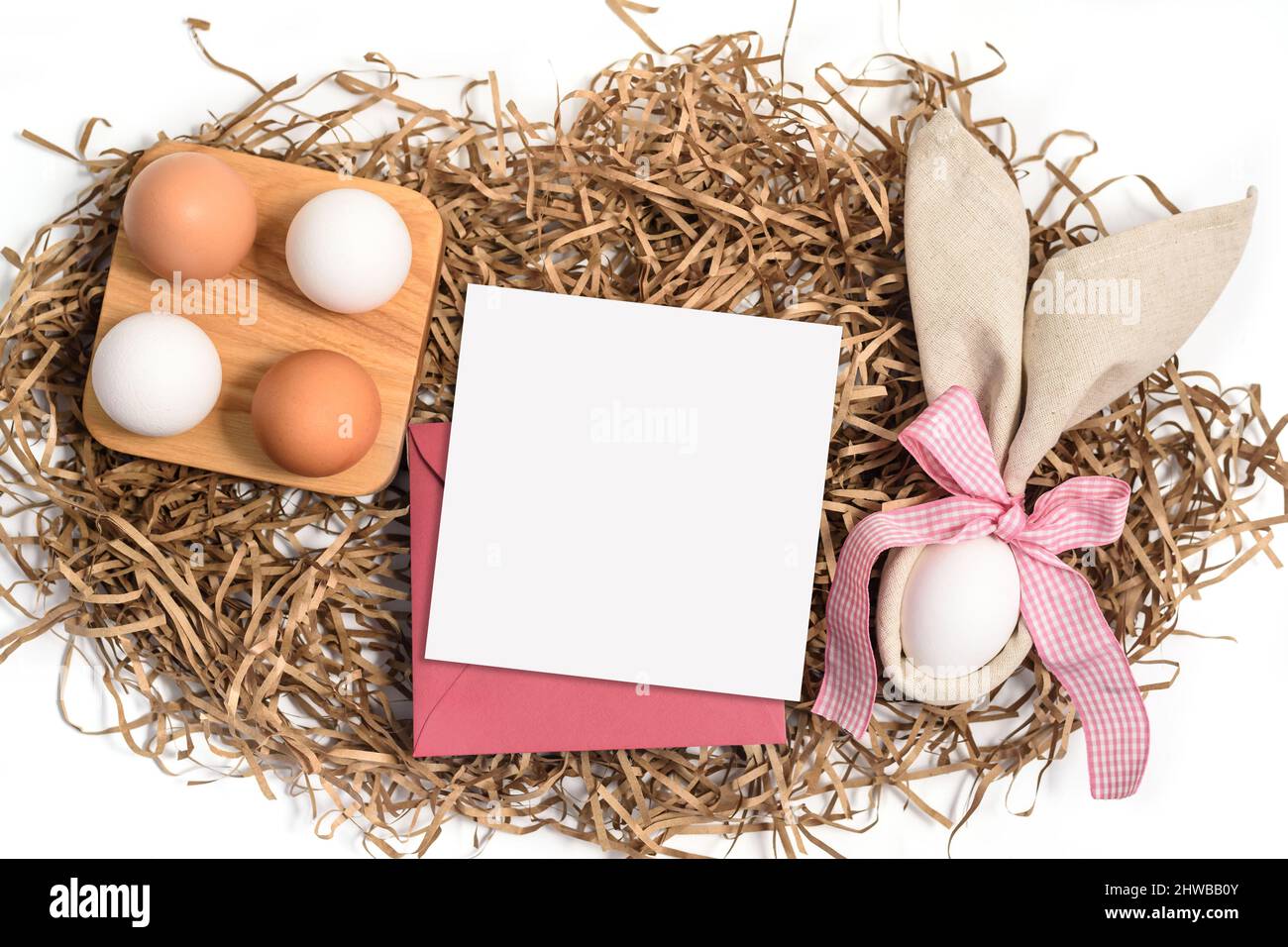 Easter mockup greeting card, Flat lay, copyspace Stock Photo - Alamy