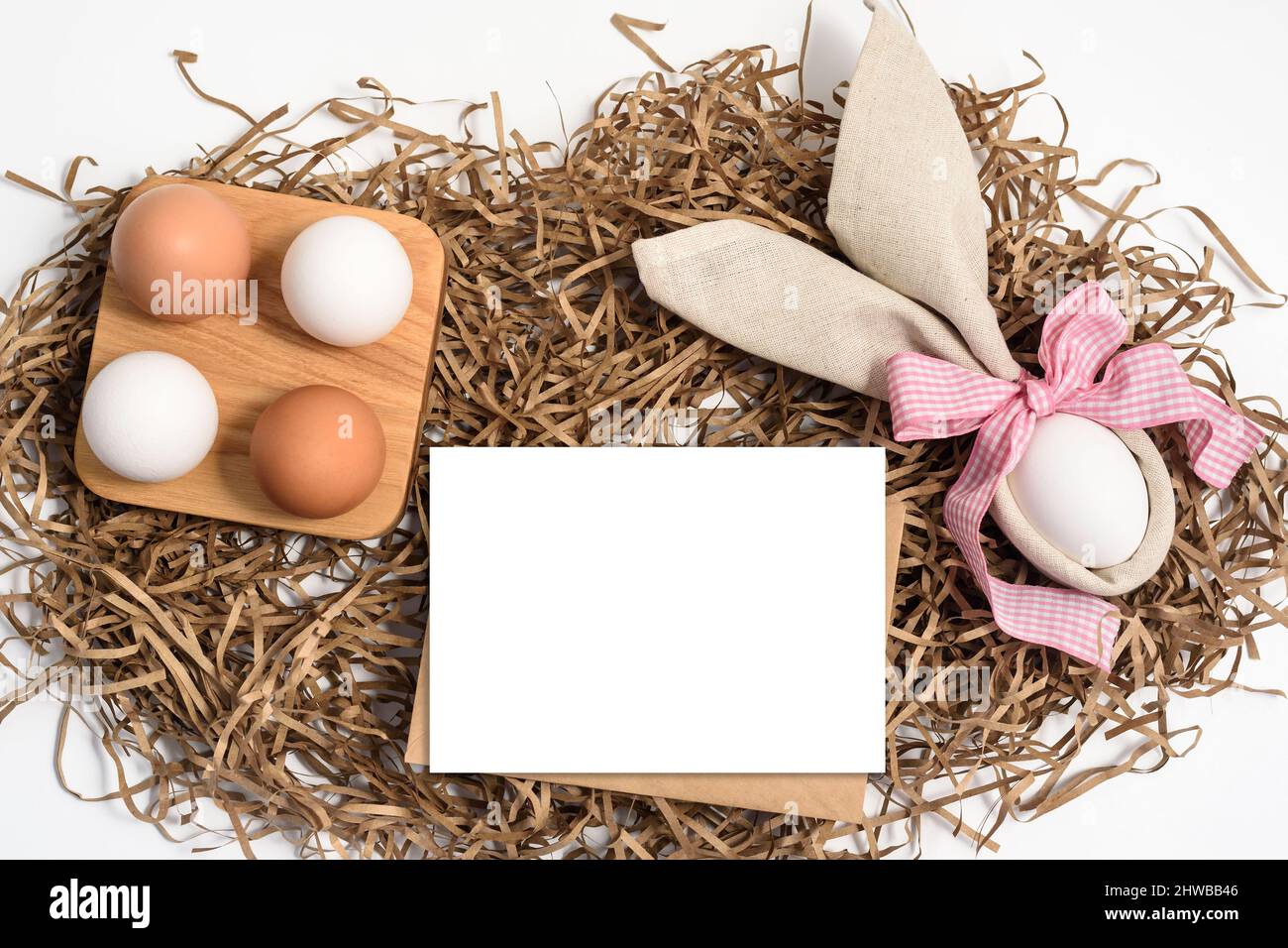 Easter mockup greeting card, Flat lay, copyspace Stock Photo - Alamy