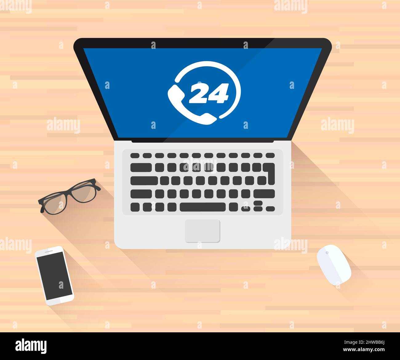 24 Hour Contact Service Icon Laptop Illustration Stock Vector Image ...