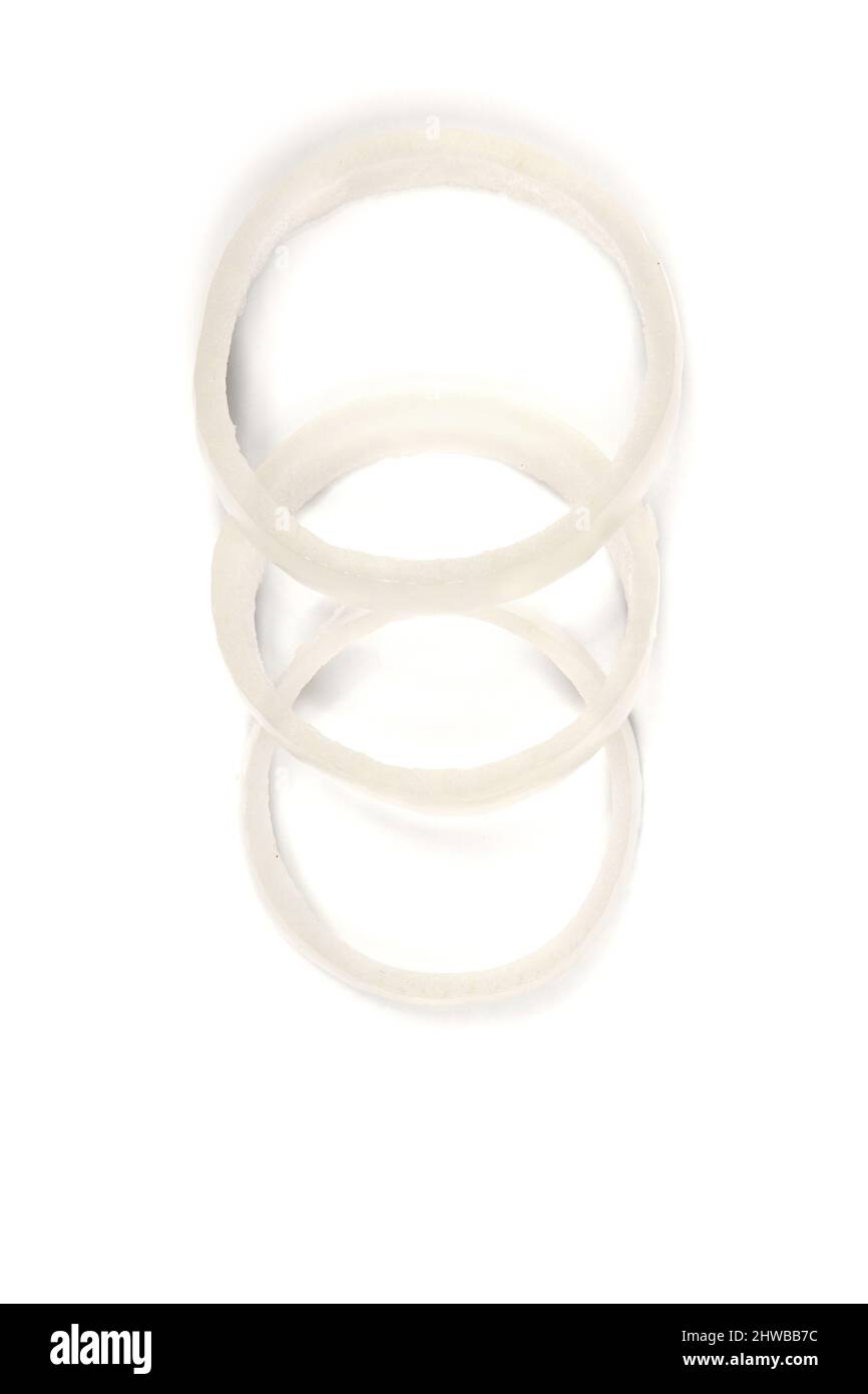Sliced white onion rings isolated on white background. High resolution ...