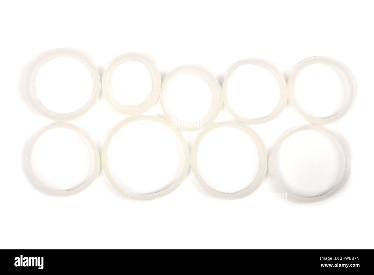 Sliced white onion rings isolated on white background. High resolution ...