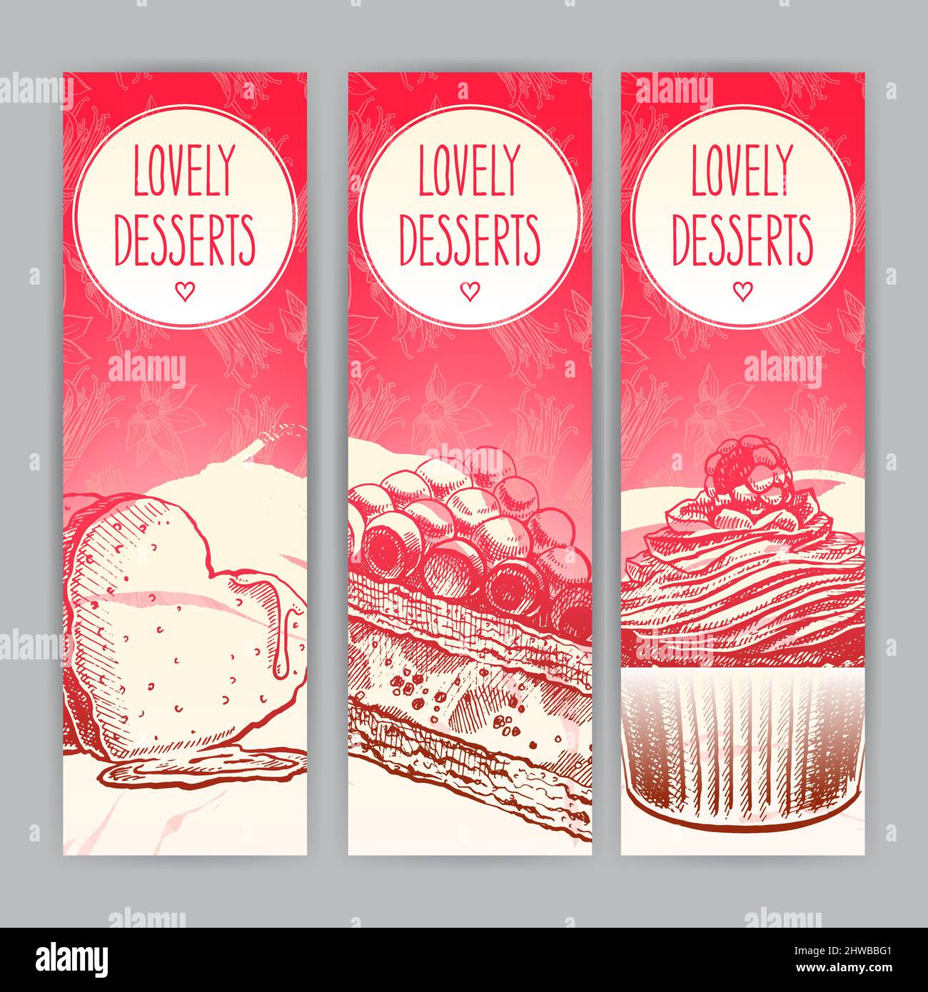 Three cute vertical banners with delicious desserts and a place for ...