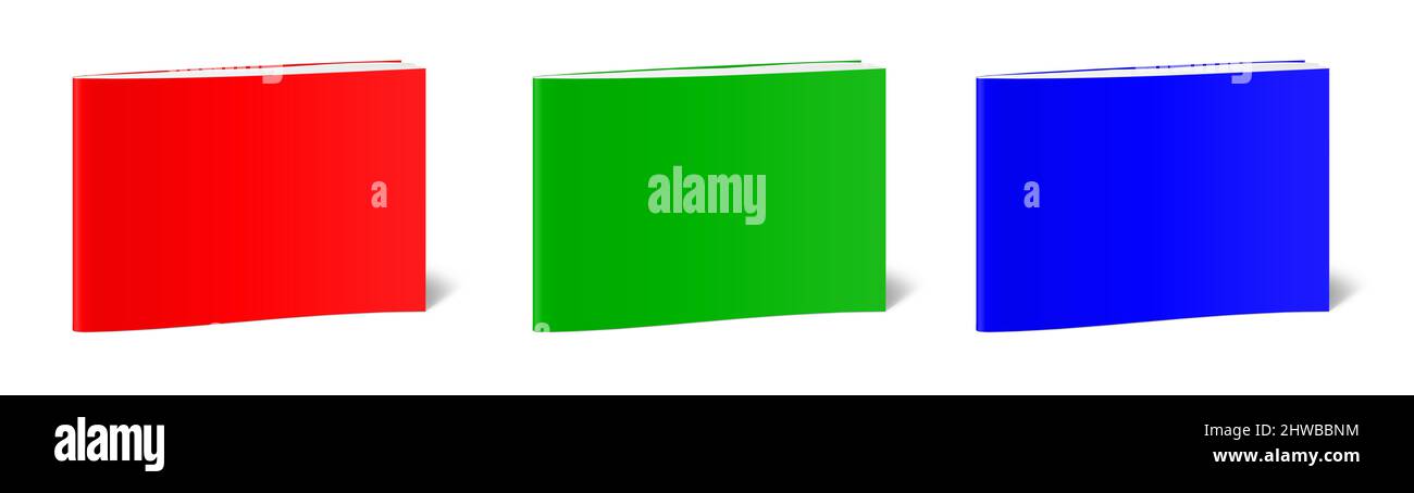 Three RGB Paperback books blank template red, green and blue for ...