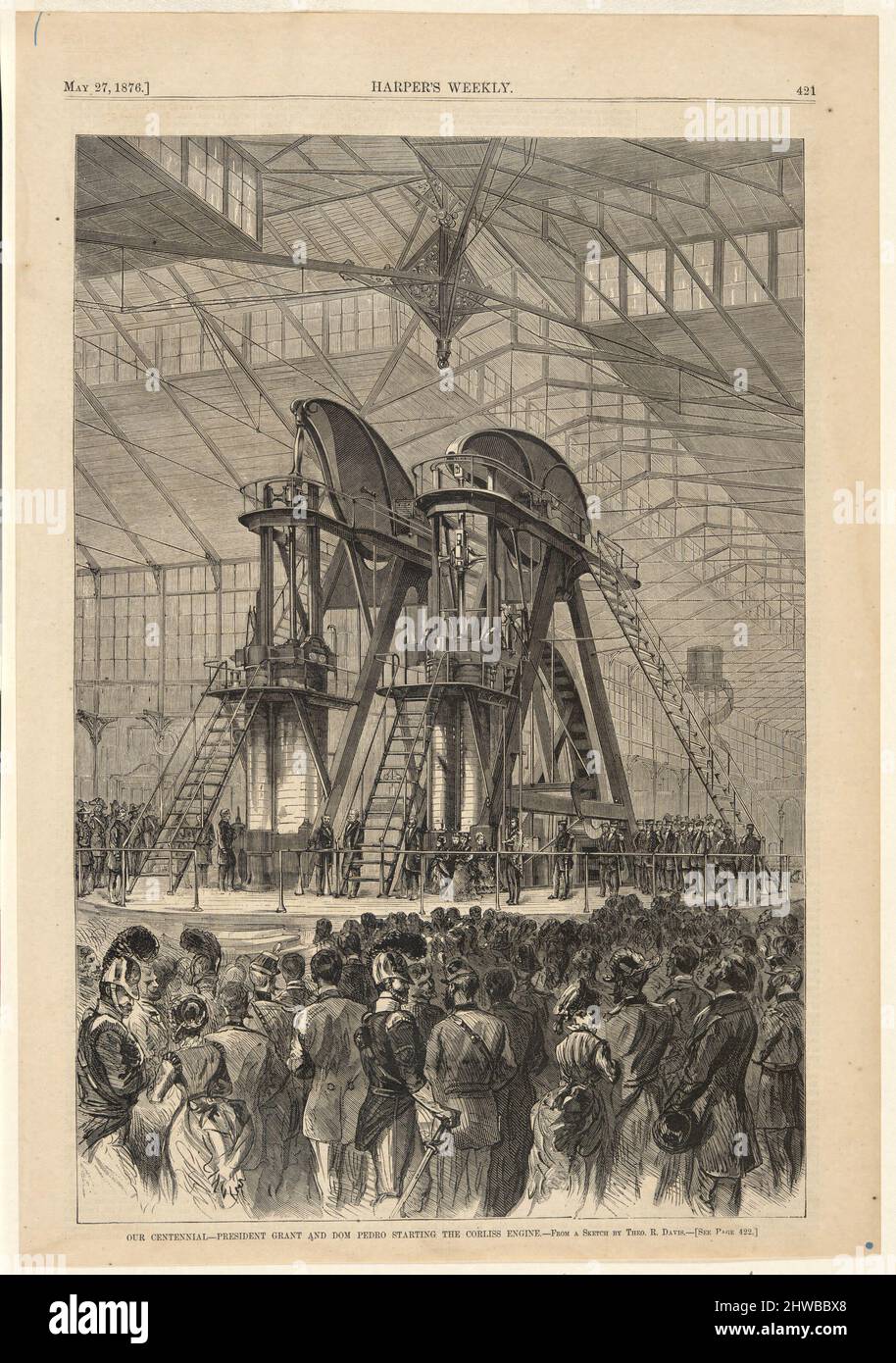 Our Centennial–President Grant and Dom Pedro Starting the Corliss Engine, for Harper’s Weekly ...