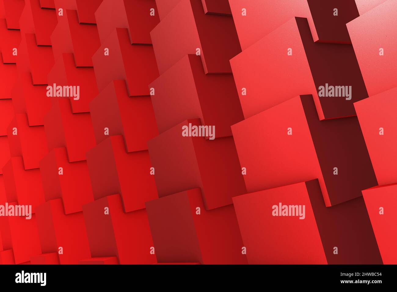 Red abstract 3D background from rectangular blocks. Bright aggressive ...
