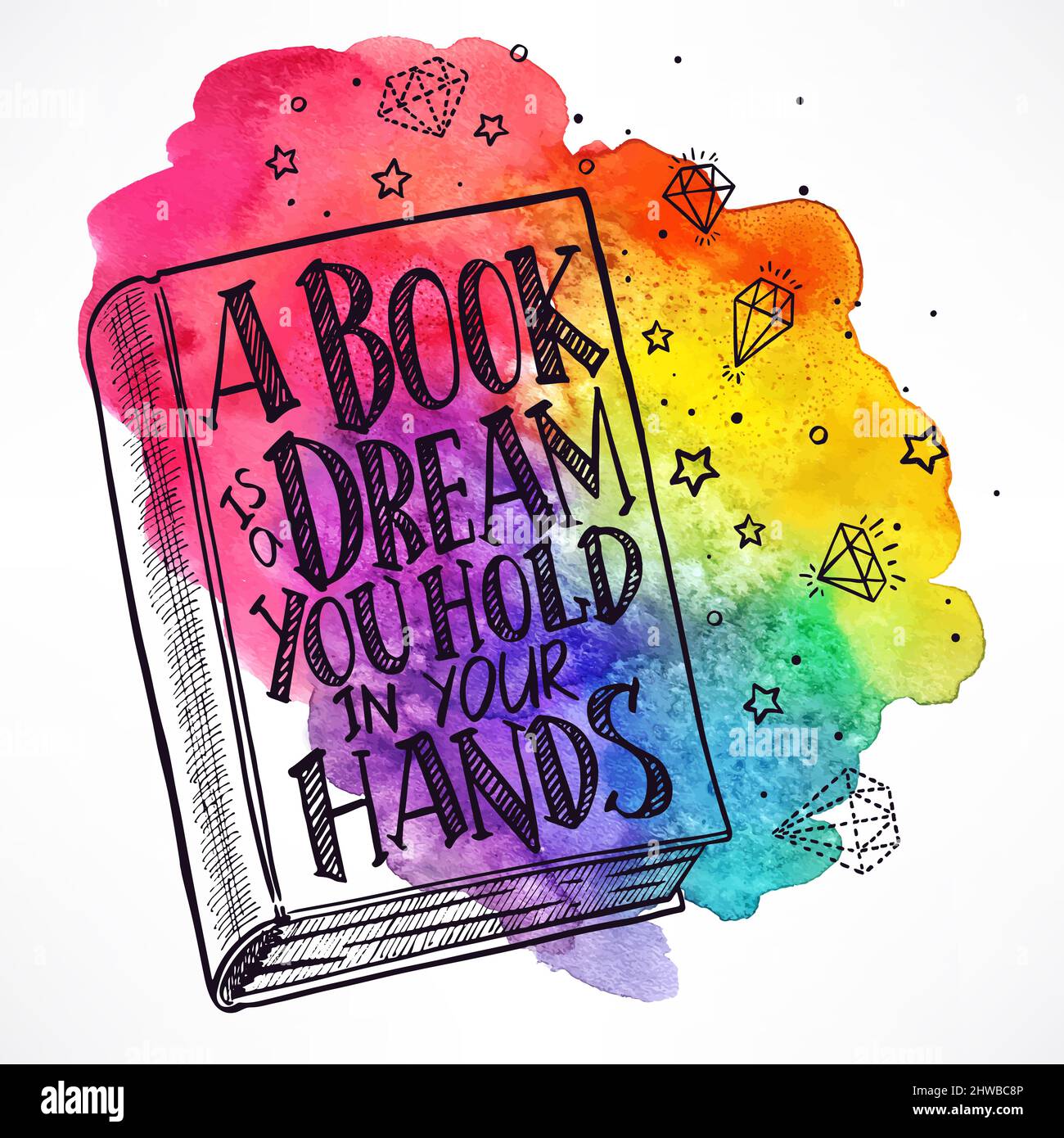 hand-drawn book with the quote on the cover on a watercolor background ...