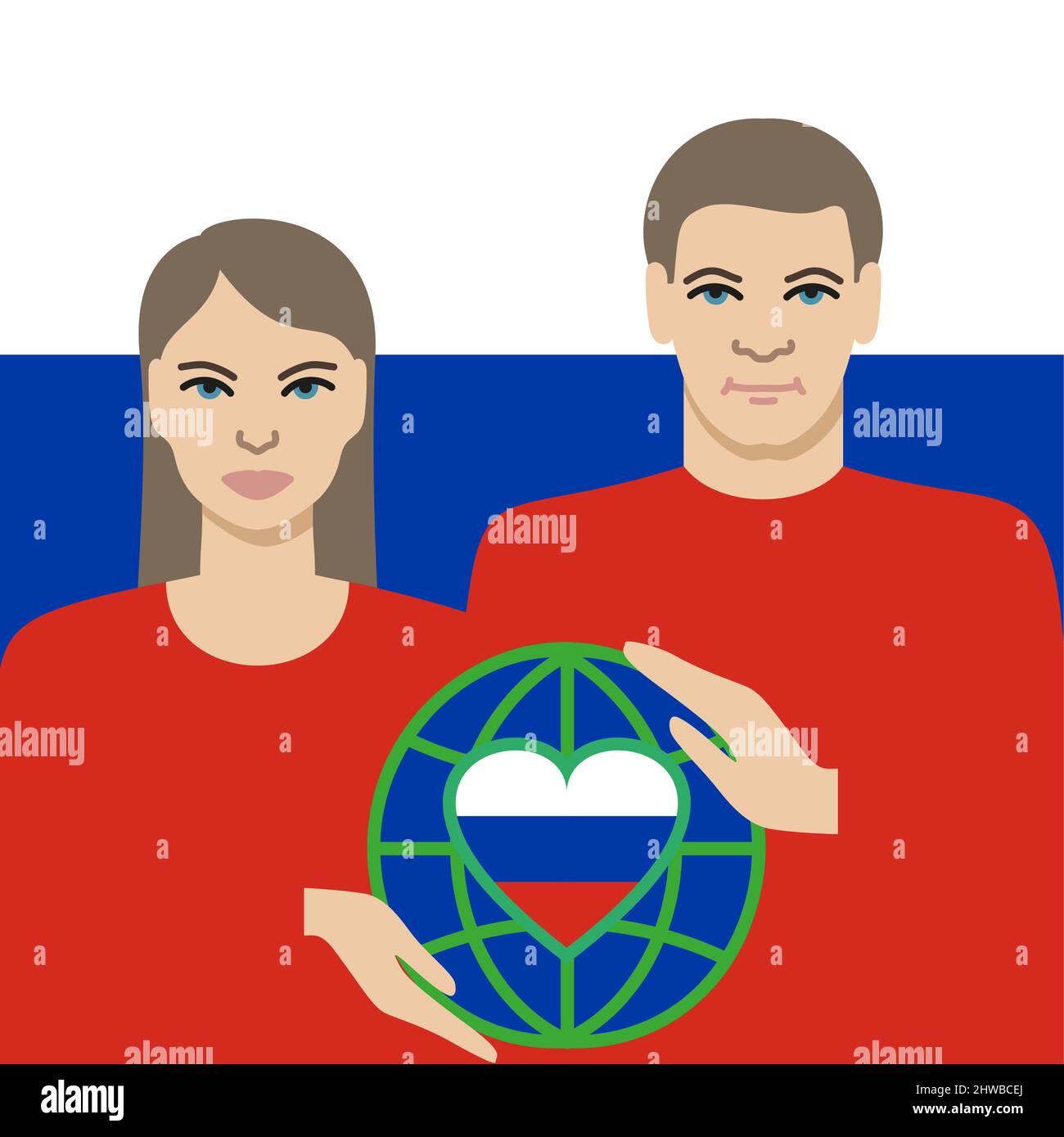 Pray for peace. Man and woman in the colors of national flag Russia ...