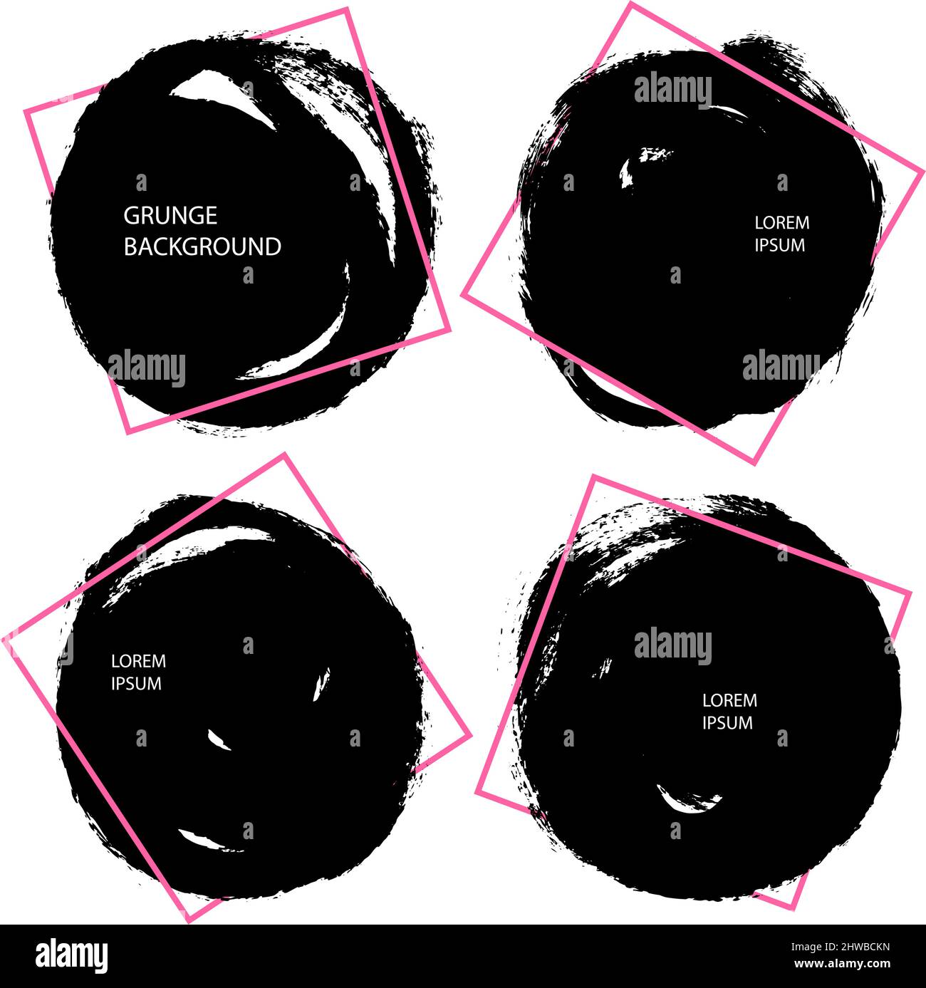 Collection of isolated round textured ink brush stroke background with ...