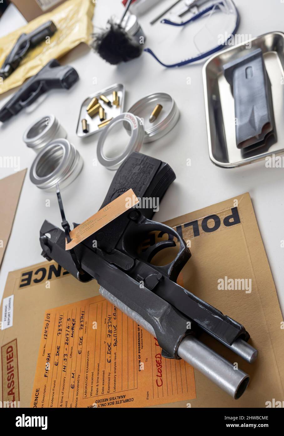 Criminalistic Laboratory, Bullet shell analysis, conceptual image Stock ...