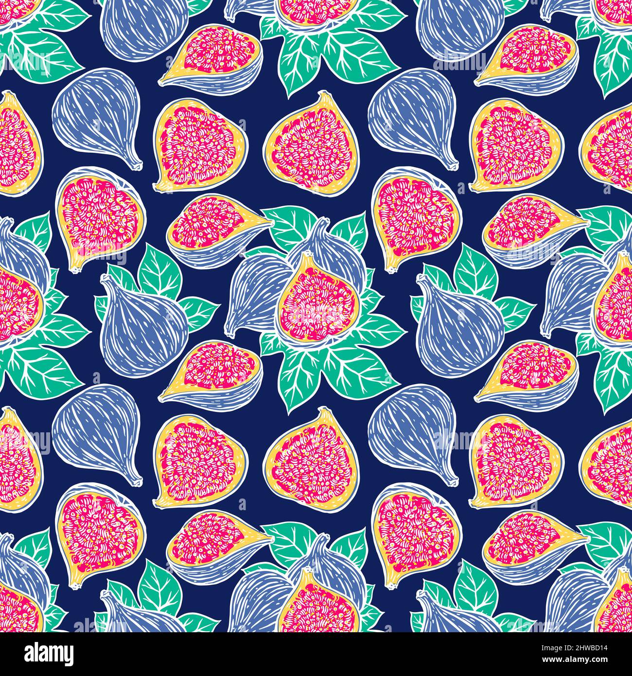 beautiful seamless pattern of bright color ripe figs. hand-drawn ...