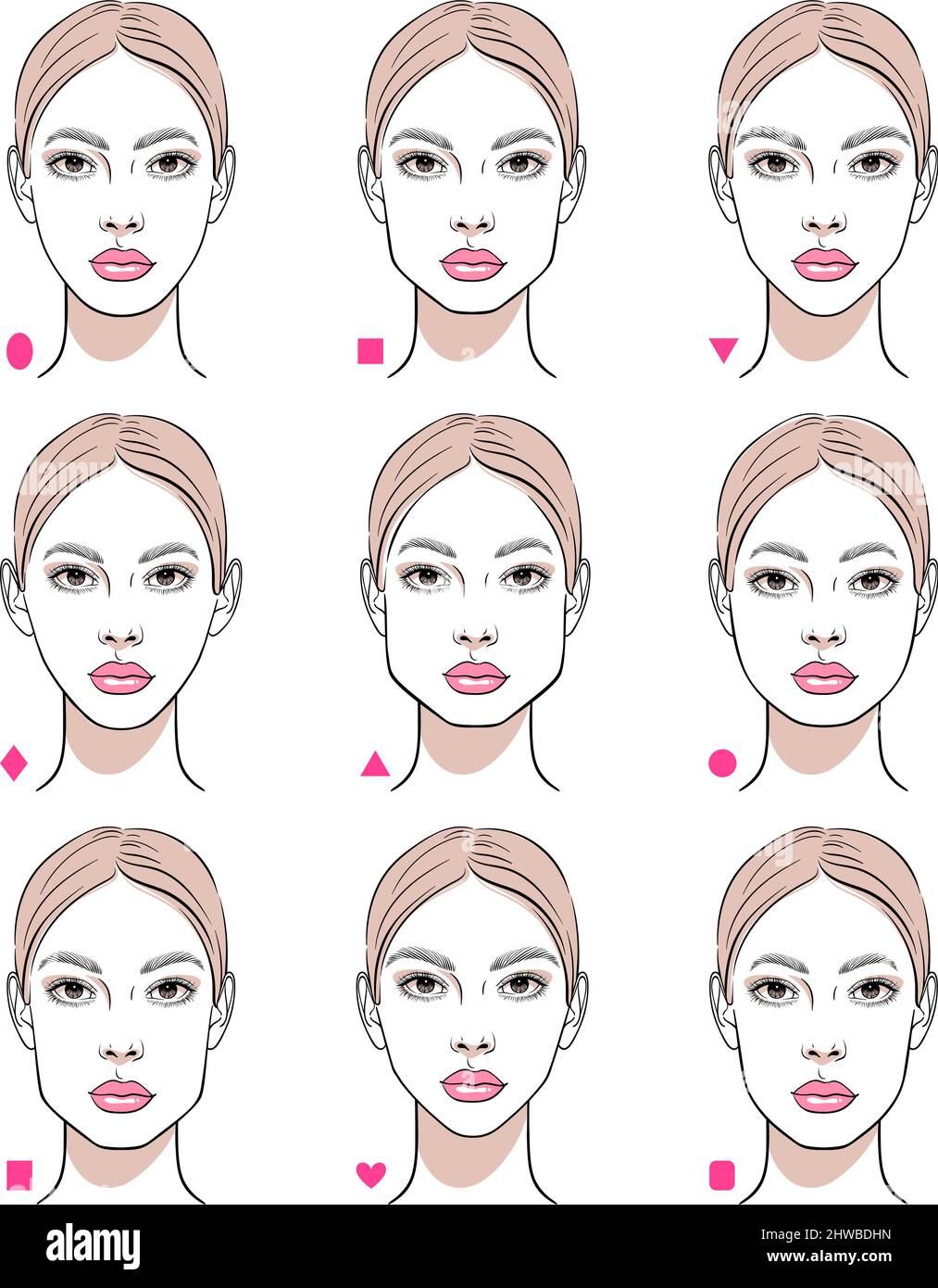Different female face shapes. Vector illustration Stock Vector Image ...