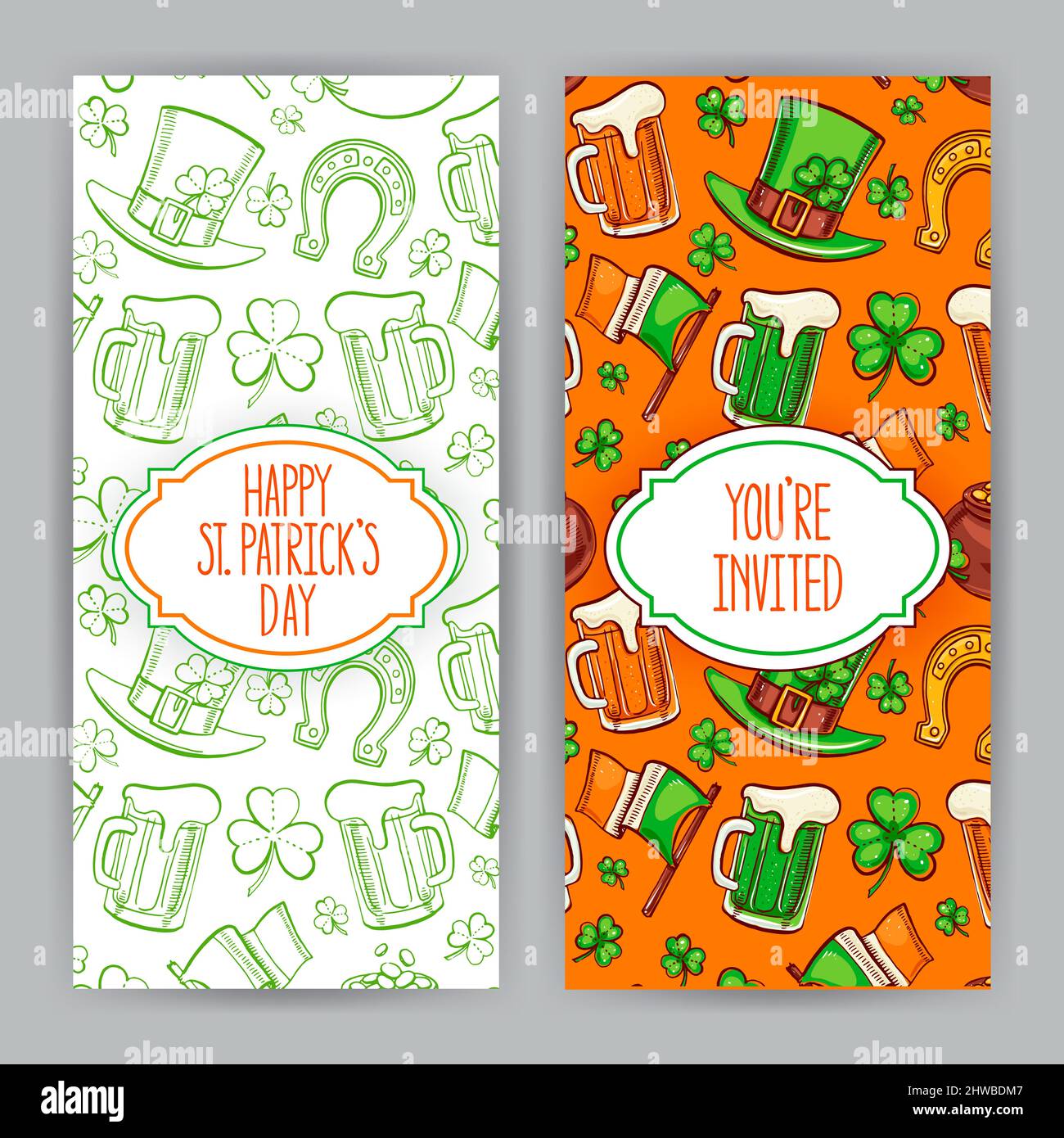 two cute greeting cards for St. Patrick`s Day with place for text Stock ...